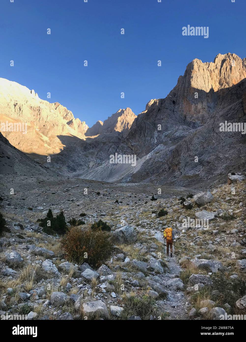Mountaineer walking at Emli Valley on Aladaglar National Park in Nigde ...