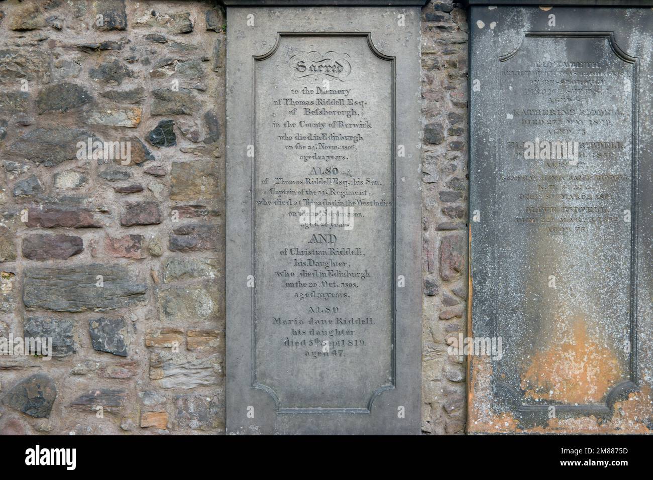 Wall mounted gravestone for Thomas Riddell in Greyfriars Kirkyard ...