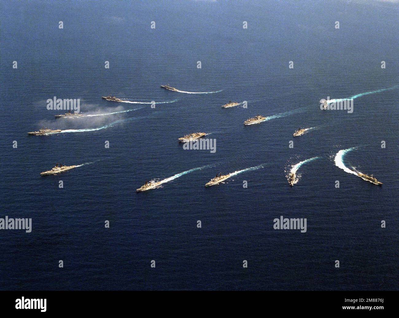 An aerial view of Battle Group Bravo on maneuvers off the coast of ...