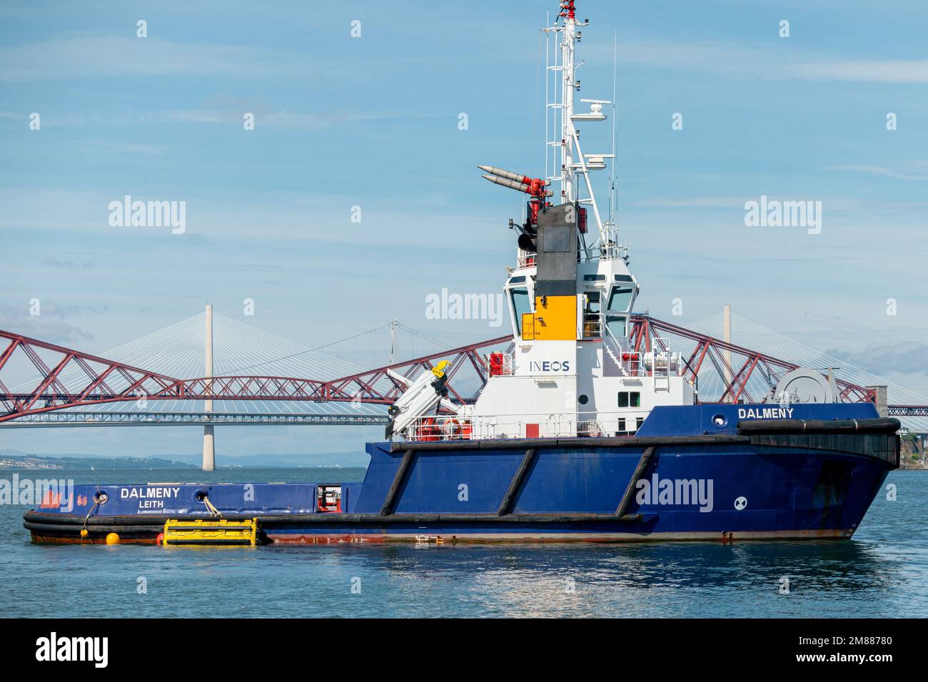 The Dalmeny tug boat moored in the Firth of Forth for the Hound Point ...