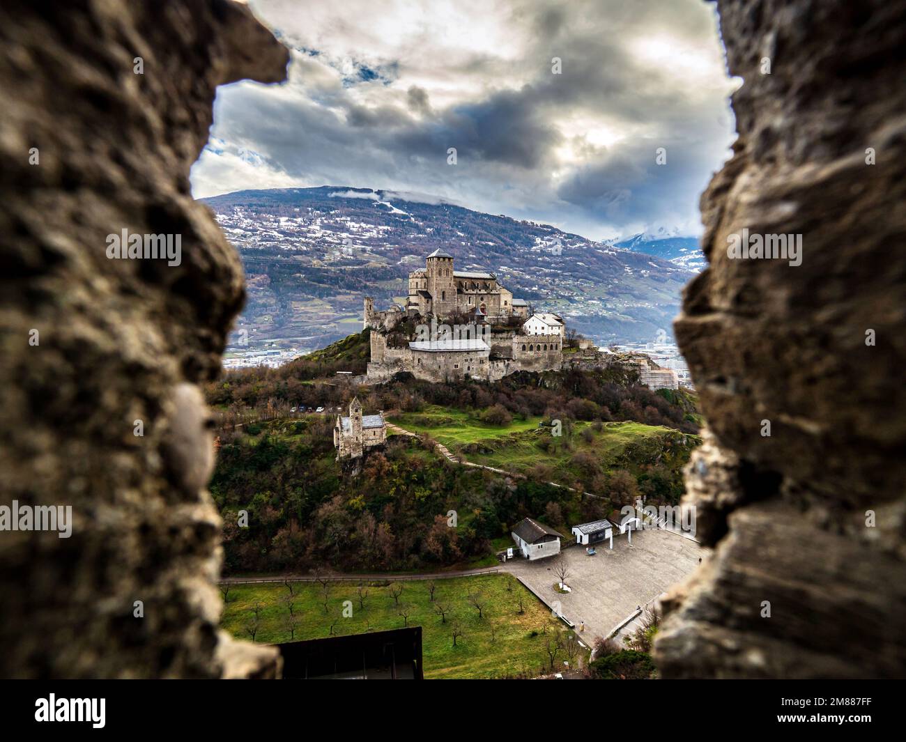The Valere basilica , fortified church in Sion , canton of Valais ...
