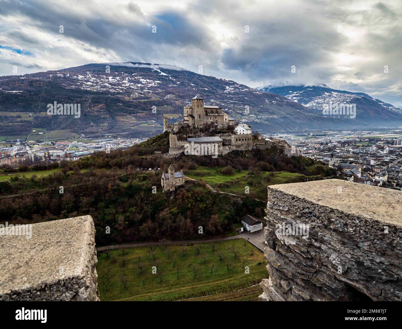 The Valere basilica , fortified church in Sion , canton of Valais ...