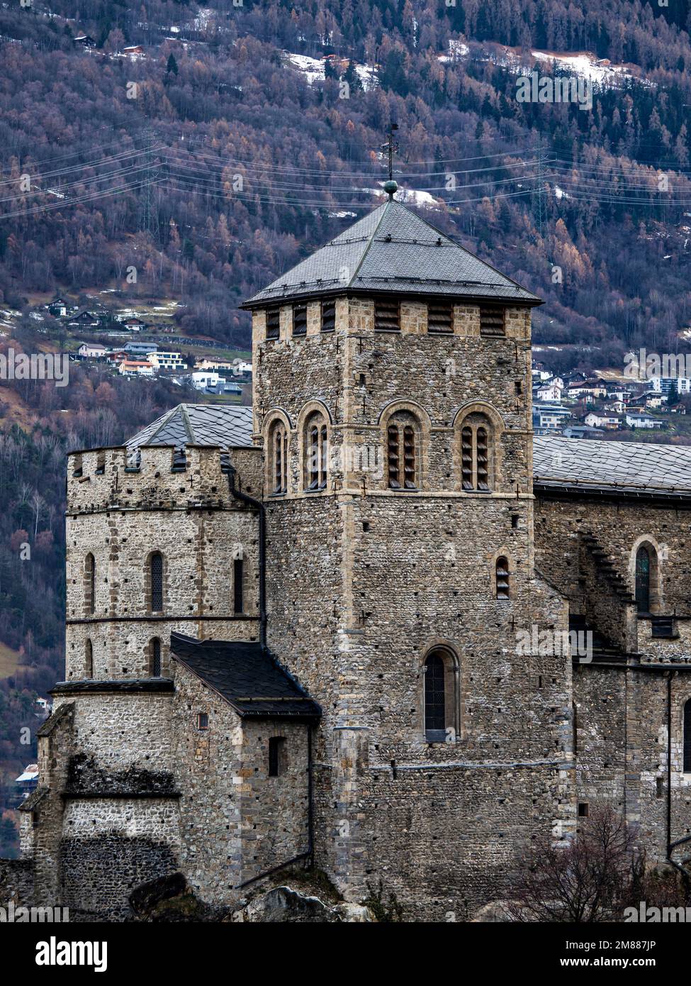 The Valere basilica , fortified church in Sion , canton of Valais ...