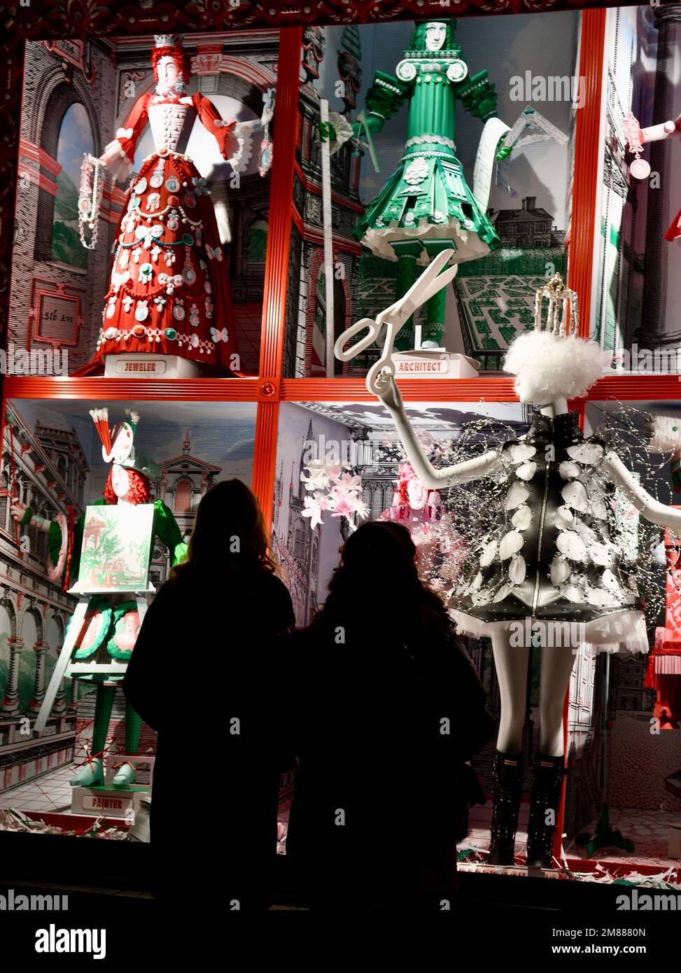 Spectators view holiday window display at Bergdorf Goodman in NYC Stock ...