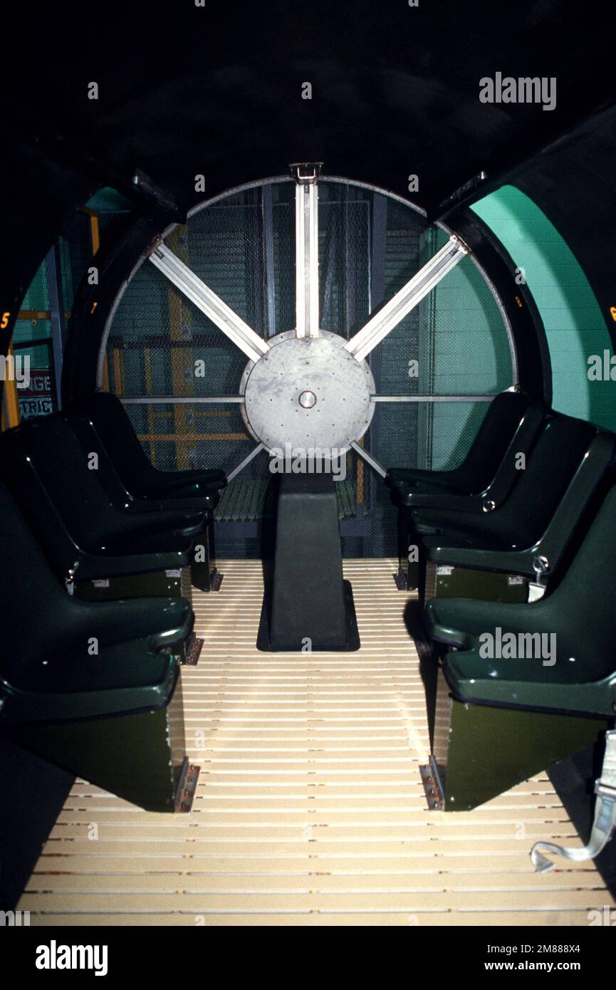 An interior view of the 9D5 multiplace underwater egress trainer at the ...