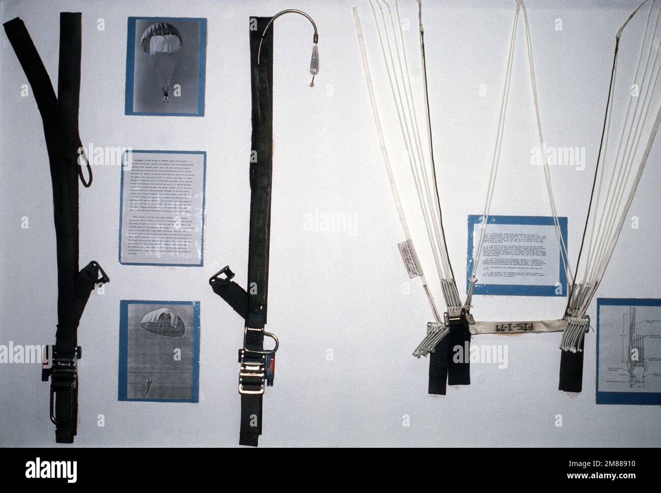 Parachute suspension lines and harness straps are displayed at the ...