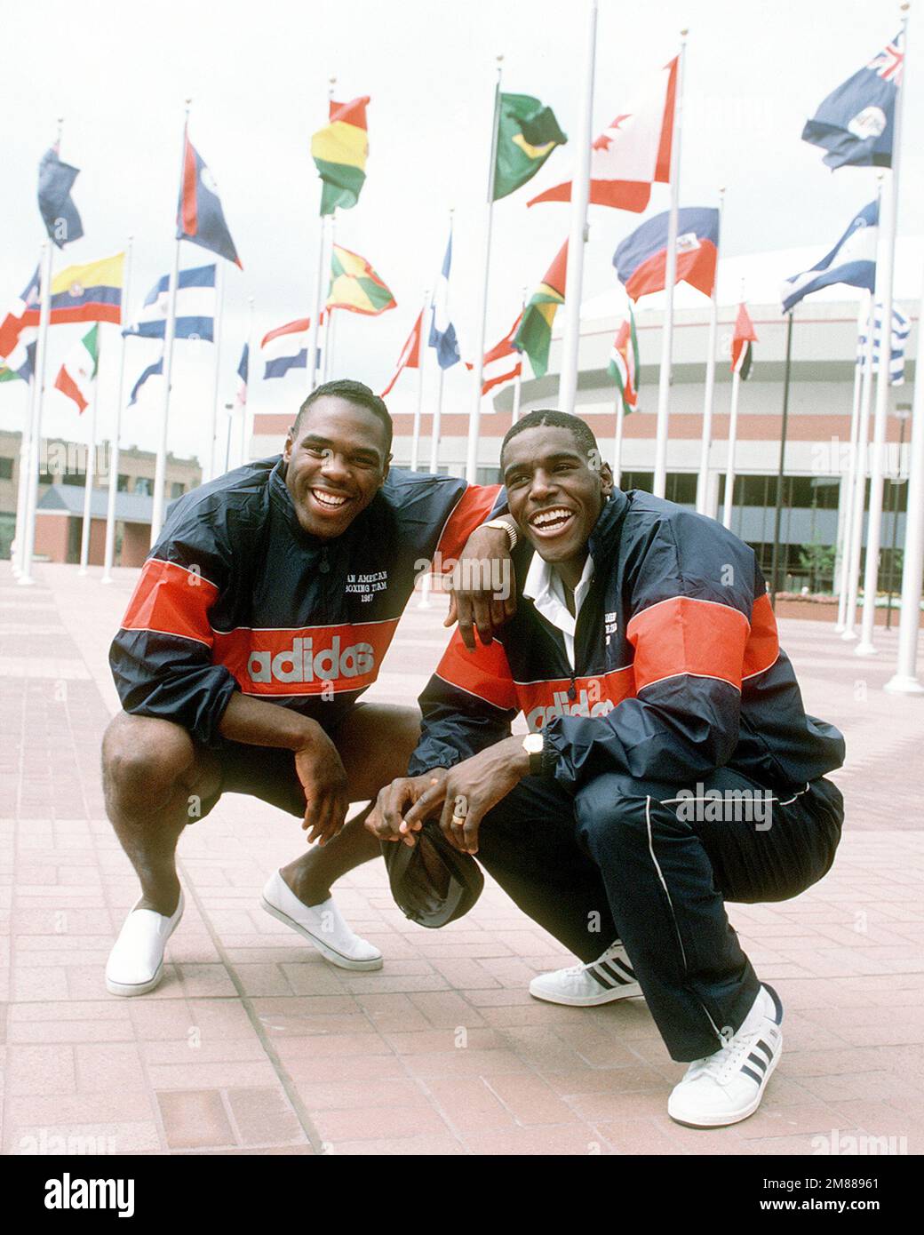 Boxers PVT Michael Bent, left, and SPEC. 4 Andrew Maynard share a laugh ...