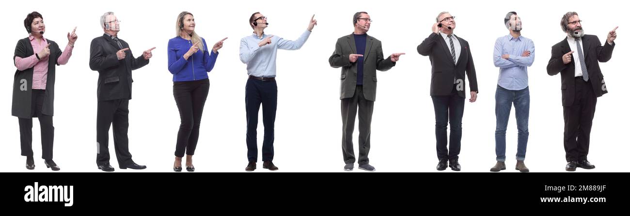 group of business people with microphone isolated on white background ...