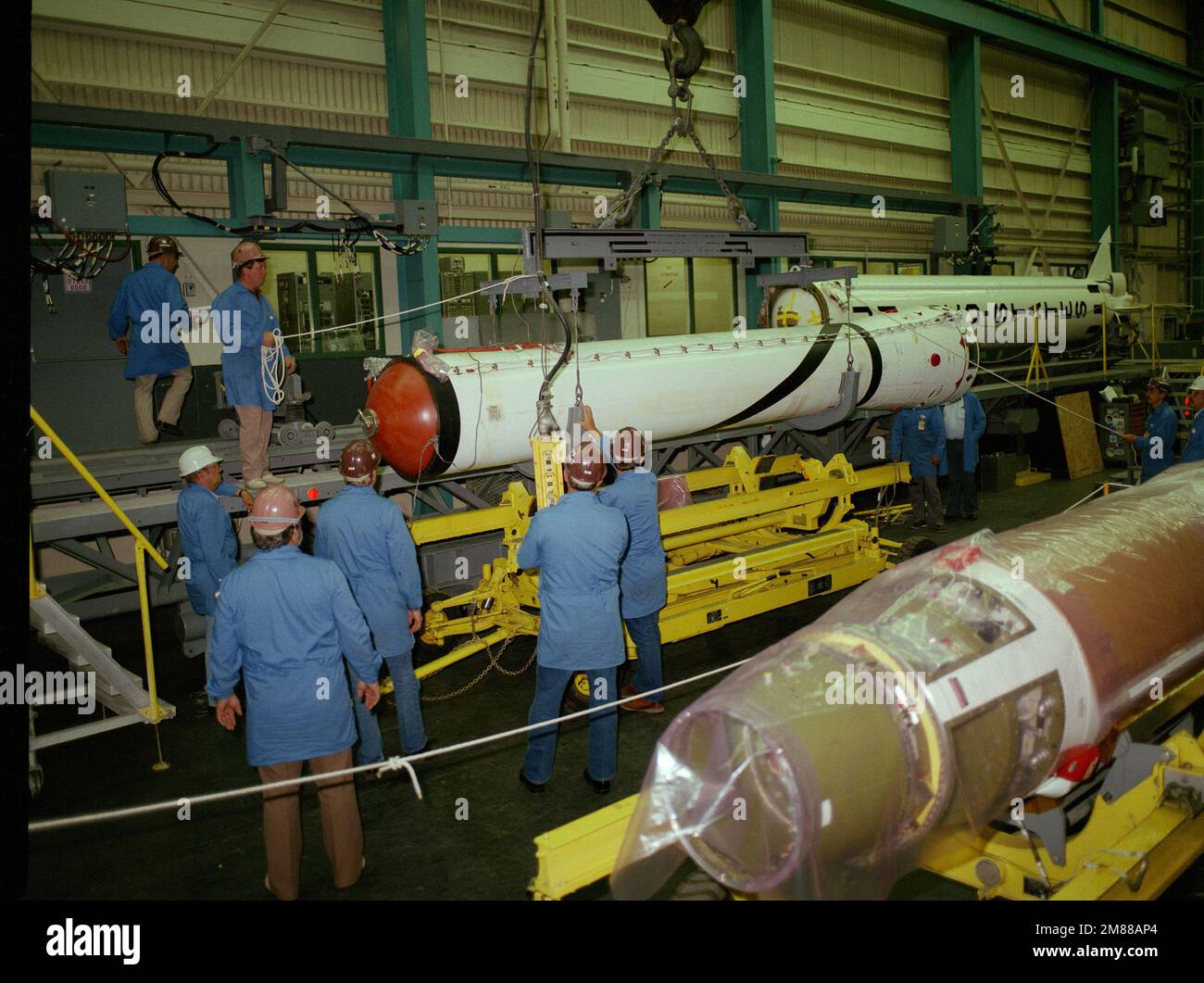 The first and second stages of a Scout rocket are assembled by ...
