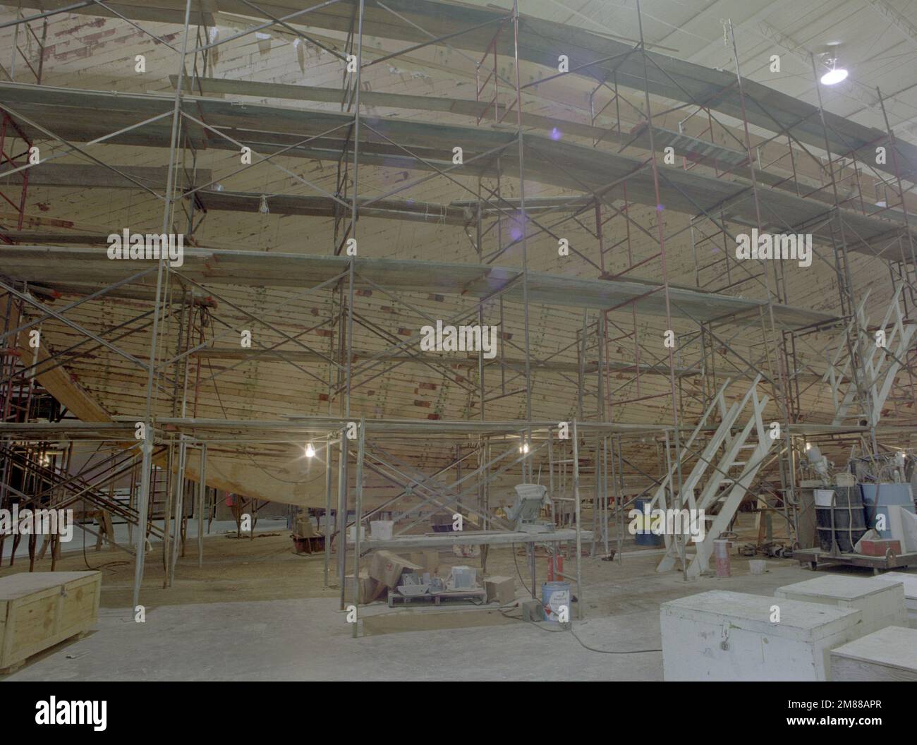 An exterior view of the hull of the Avenger class mine countermeasures ...