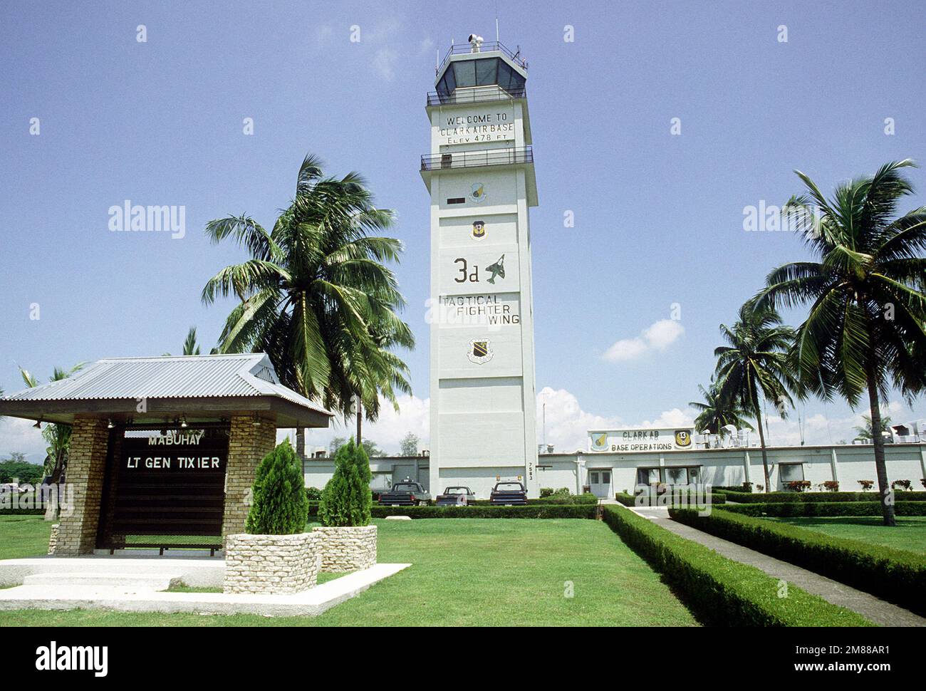 An exterior view of the base control tower, home of the 1961st ...