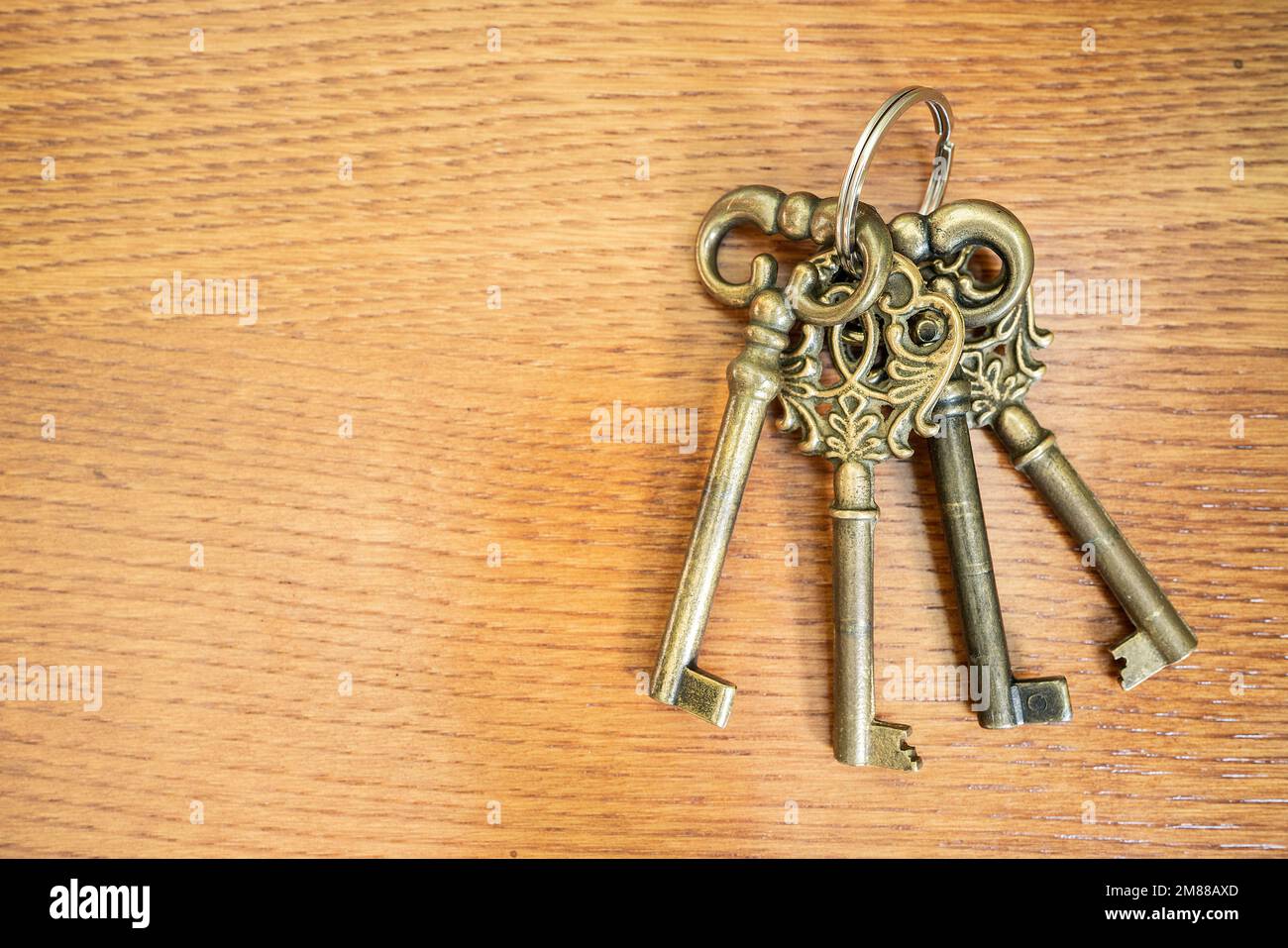 Three antique keys on old steel metal texture background Stock Photo ...