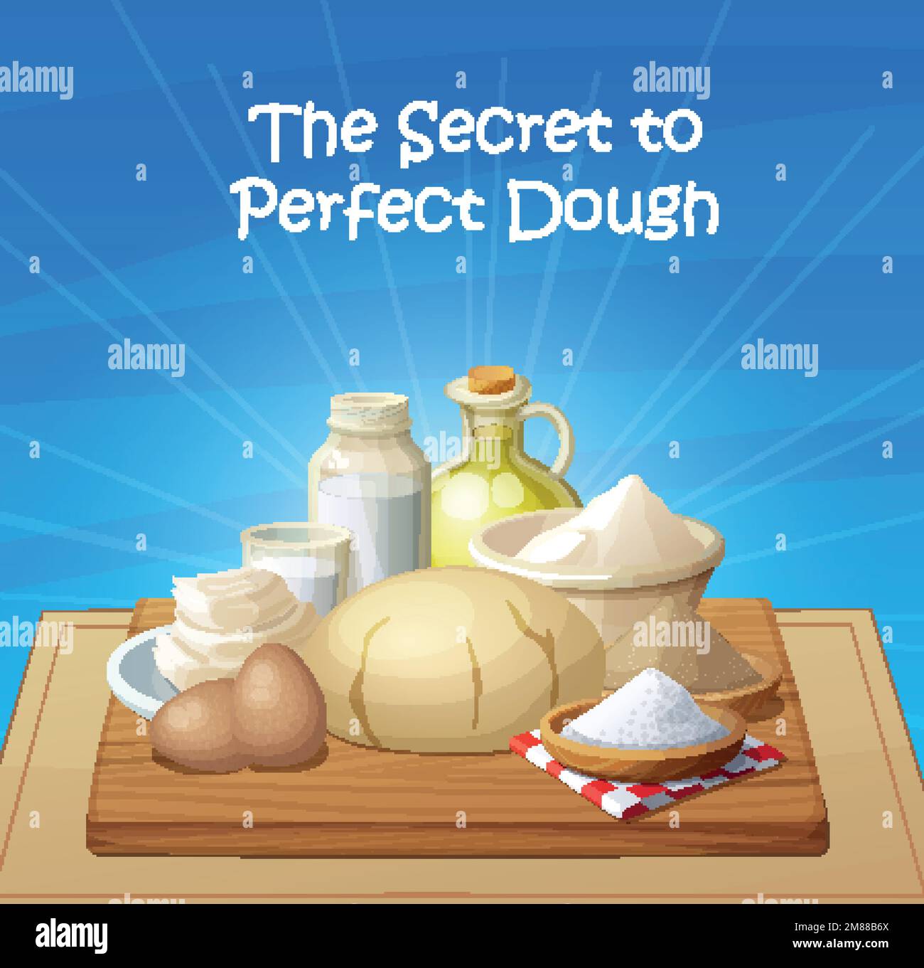 Baking illustration with set od dough ball and cooking ingredients ...