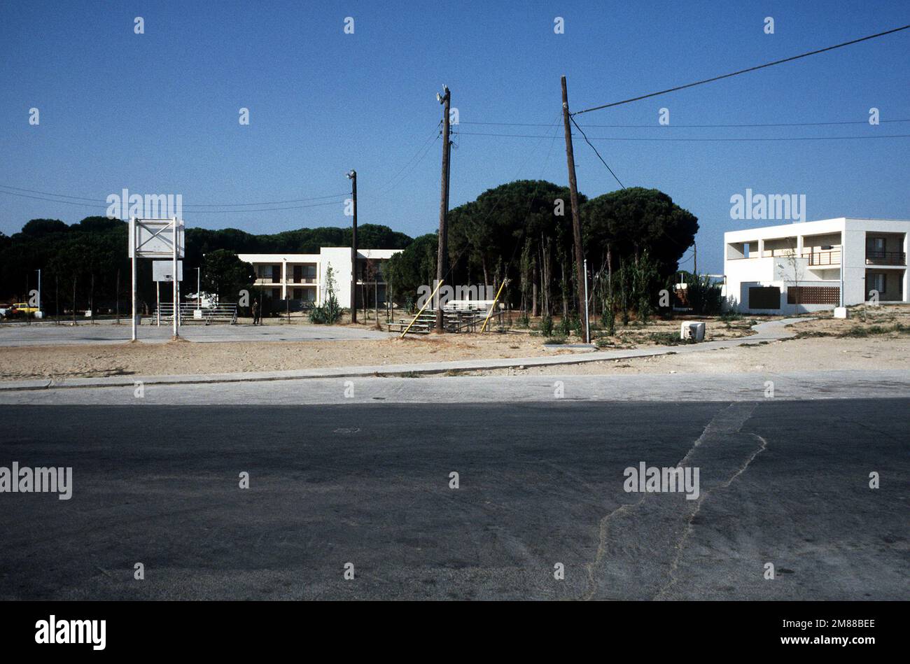 A view of the Naval Mobile Construction Battalion 40's Camp Mitchell basketball court and ...