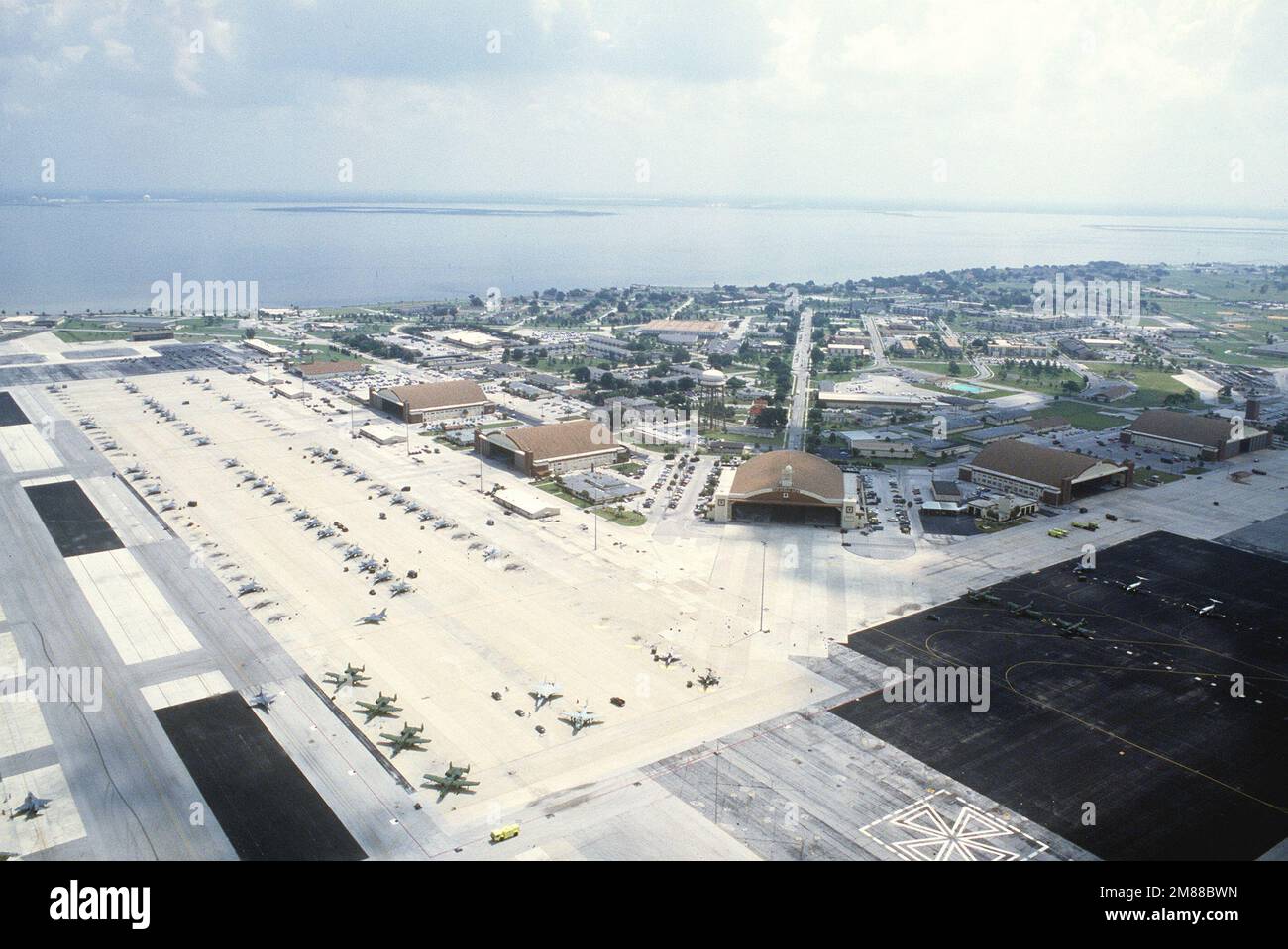 An aerial view of the base and aircraft parked on the field. Base ...