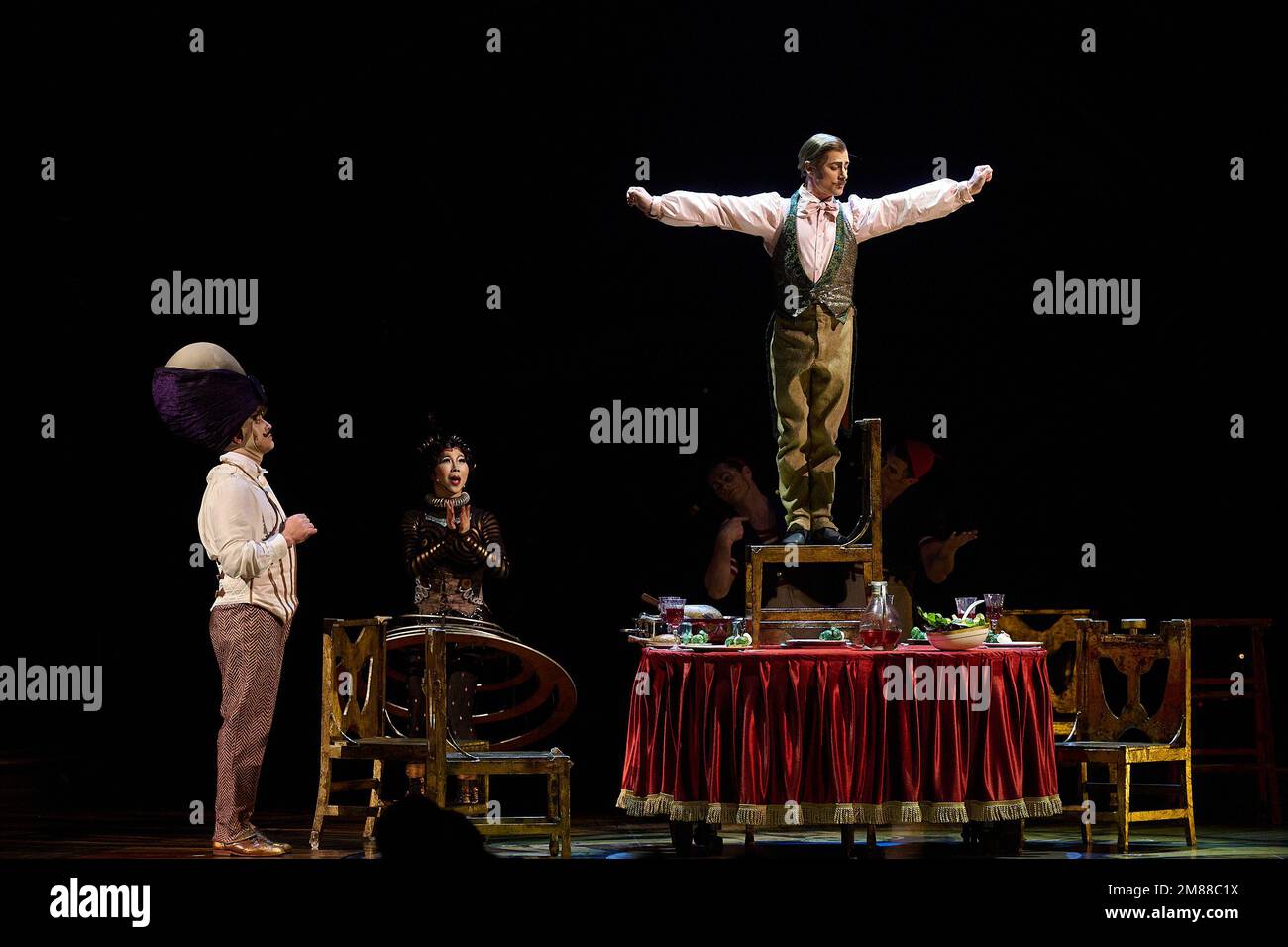 London, UK . 12 January, 2023 . Acrobatic actors perform at the dress ...