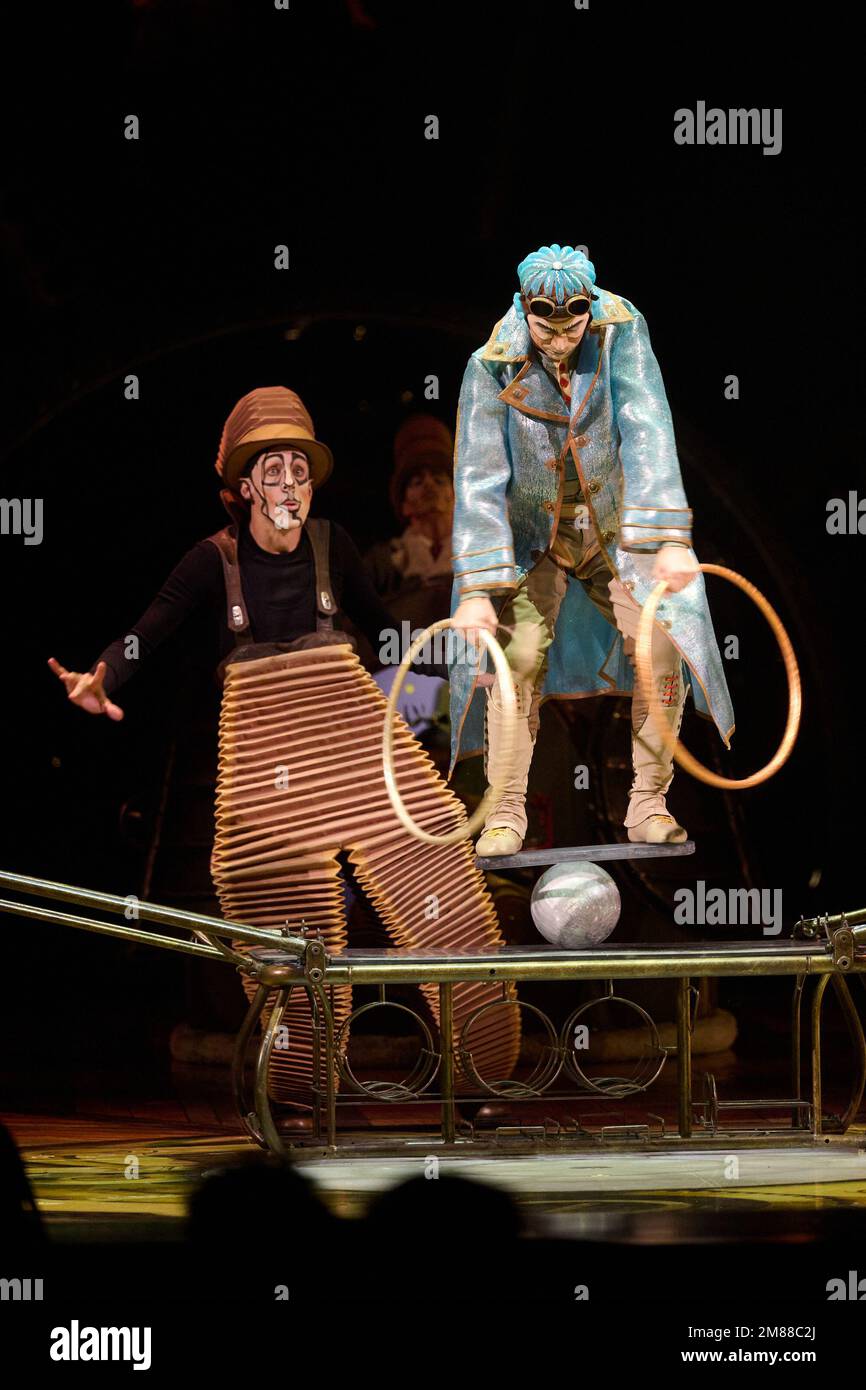 London, UK . 12 January, 2023 . Acrobatic actors perform at the dress ...