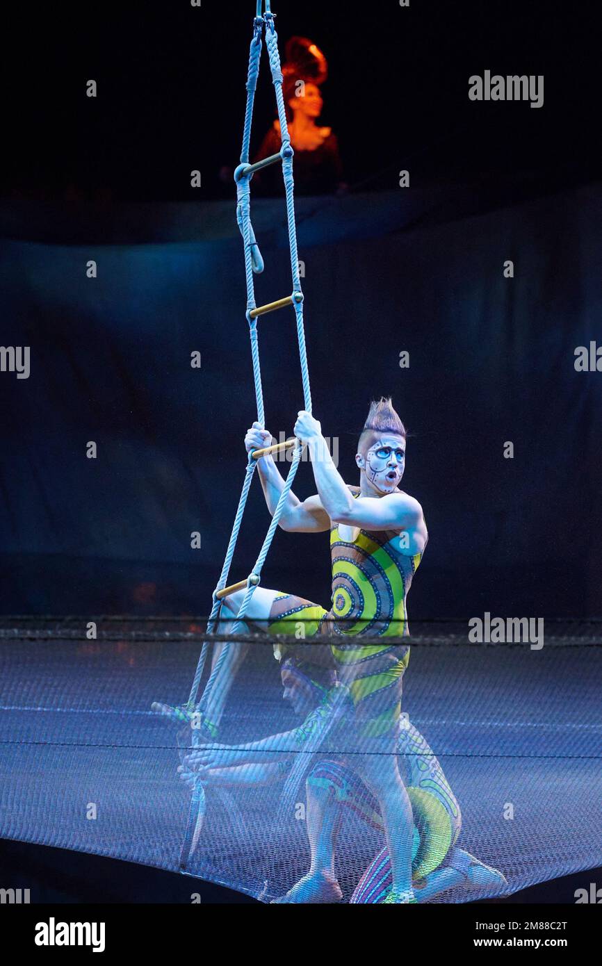 London, UK . 12 January, 2023 . Acrobatic actors perform at the dress ...
