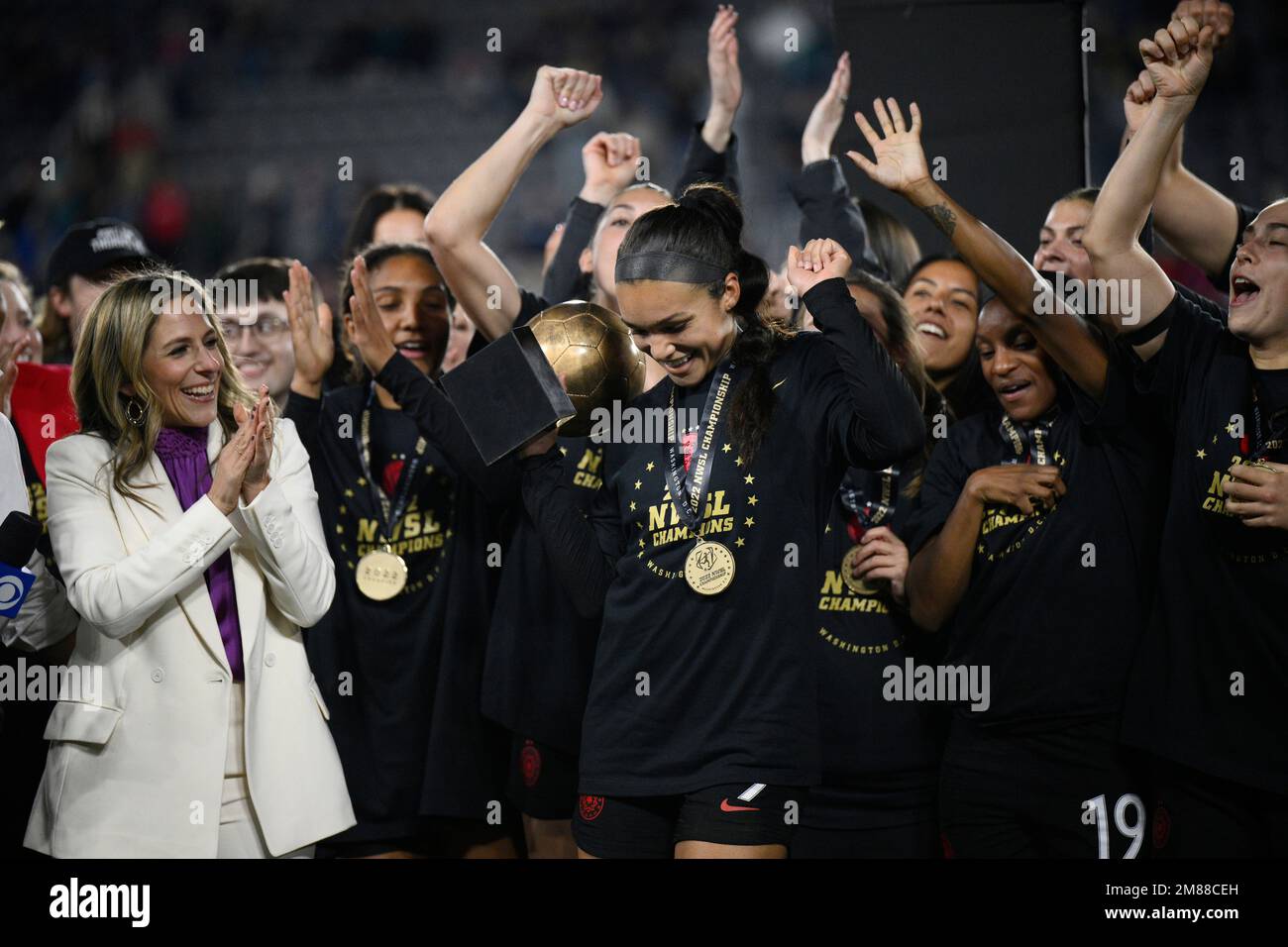 FILE - Portland Thorns forward Sophia Smith holds the MVP trophy after ...