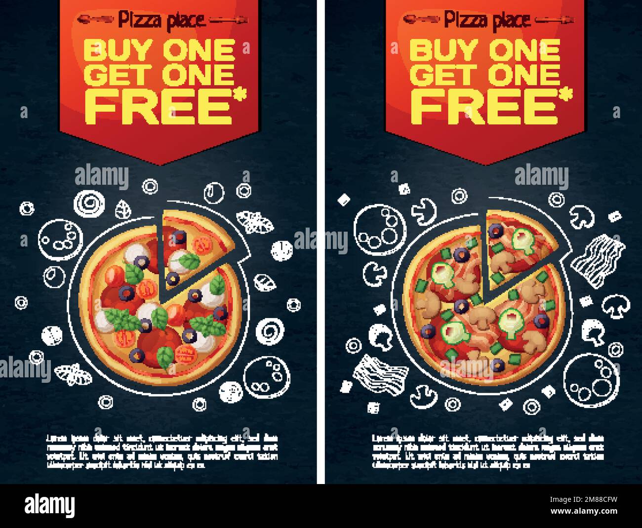 Advert fastfood flyer with pizza icon on chalkboard background vertical ...