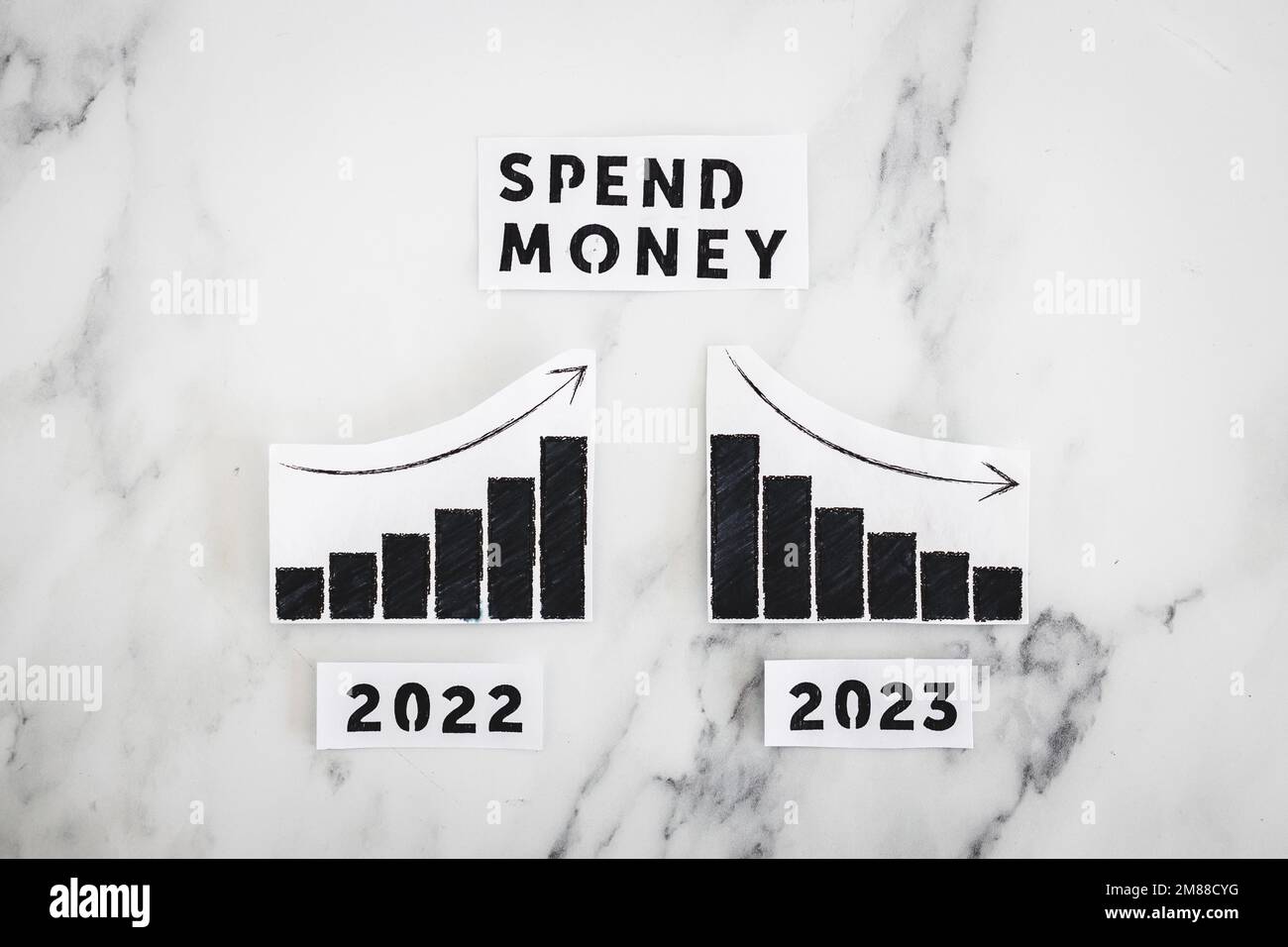 spend money text with 2022 chart showing stats increasing and 2023 ...