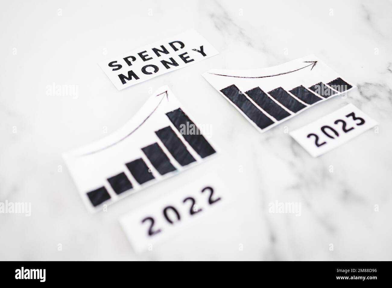 spend money text with 2022 chart showing stats increasing and 2023 ...