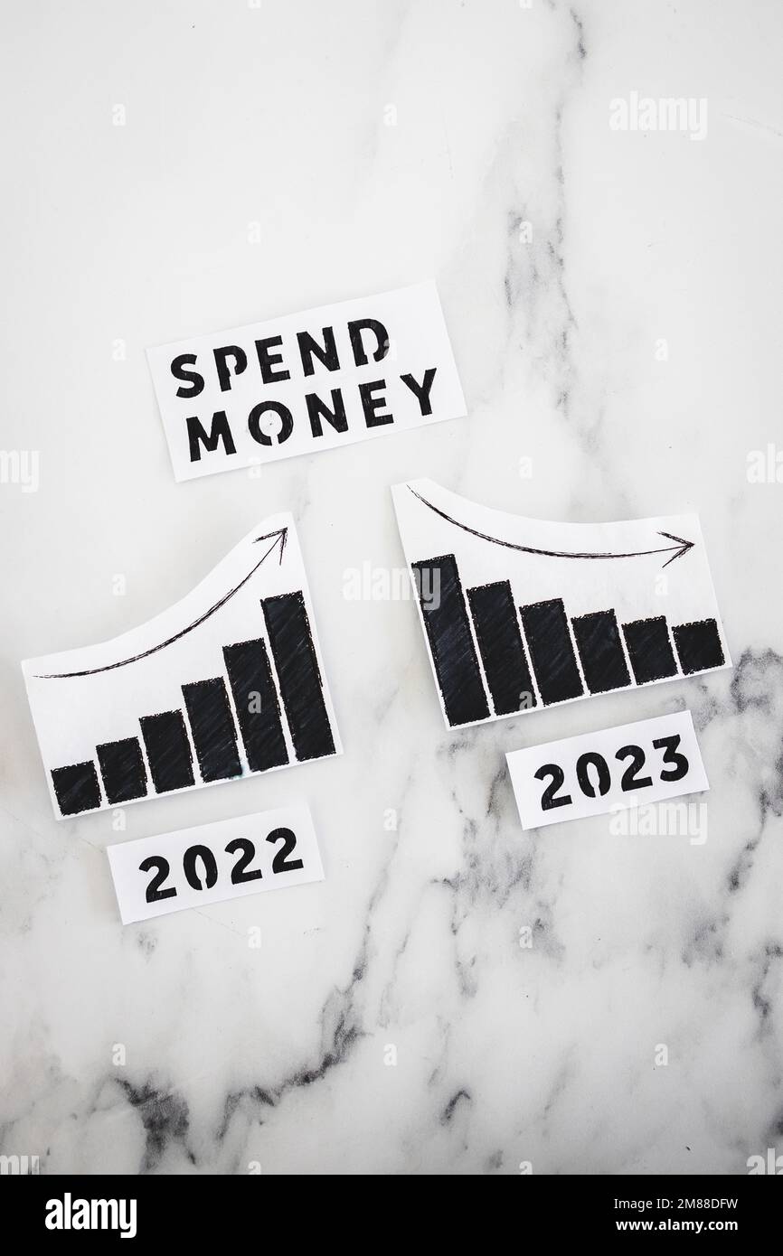 spend money text with 2022 chart showing stats increasing and 2023 ...