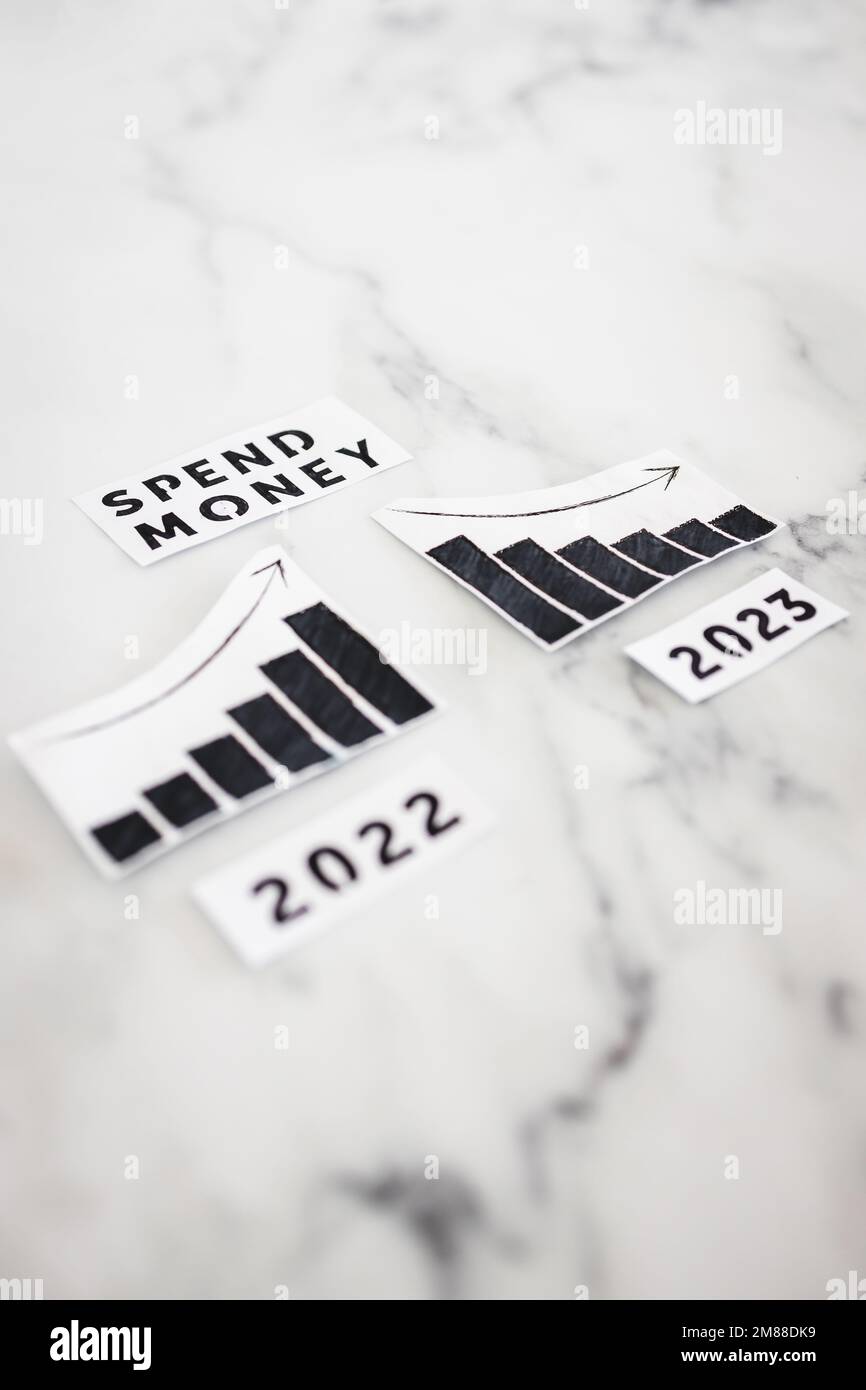 spend money text with 2022 chart showing stats increasing and 2023 ...