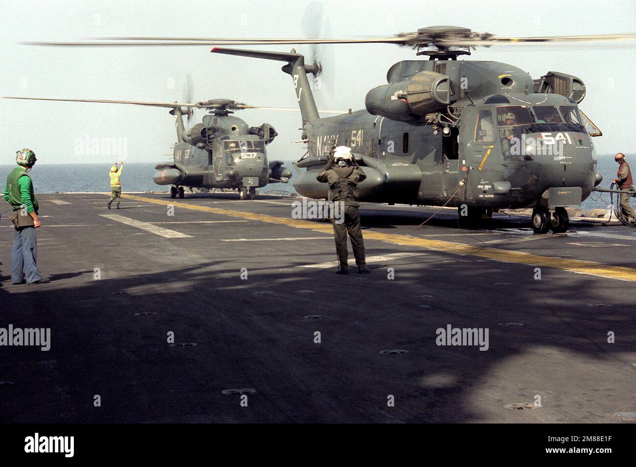 A pair of Helicopter Mine Countermeasures Squadron 14 (HM-14) RH-53D ...