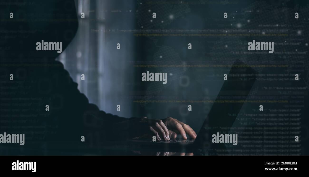 Criminal do remote attack to data center system security. Privacy, vulnerability, hacking ...