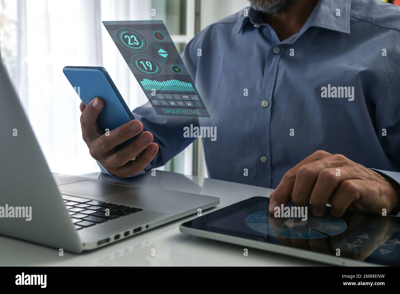 Smart home application on smartphone. Domotic, technology automation ...