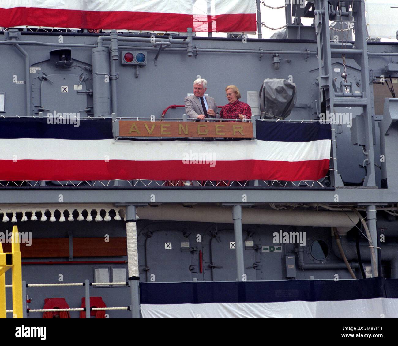 Retired VADM James B. Stockdale and his wife Sybil, sponsor, stand at ...
