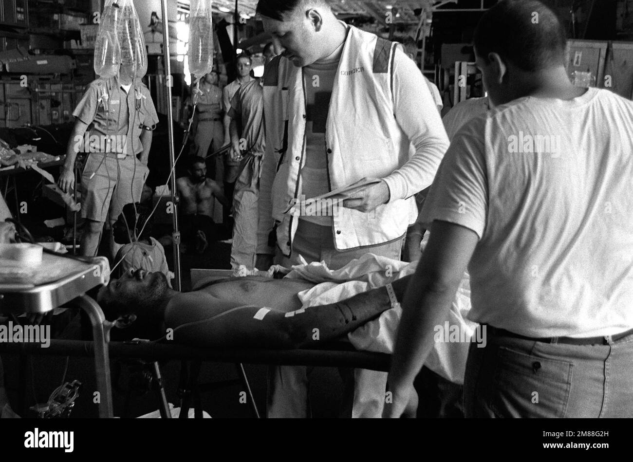 An Iranian detainee from the mine-laying ship IRAN AJR receives medical ...