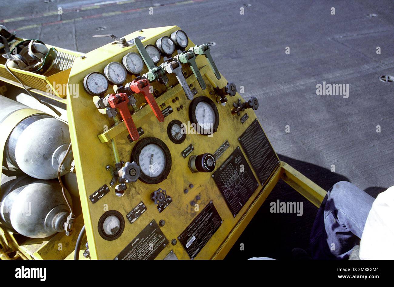 A close-up view of the pressure gauges on a NAN-2 nitrogen servicing ...