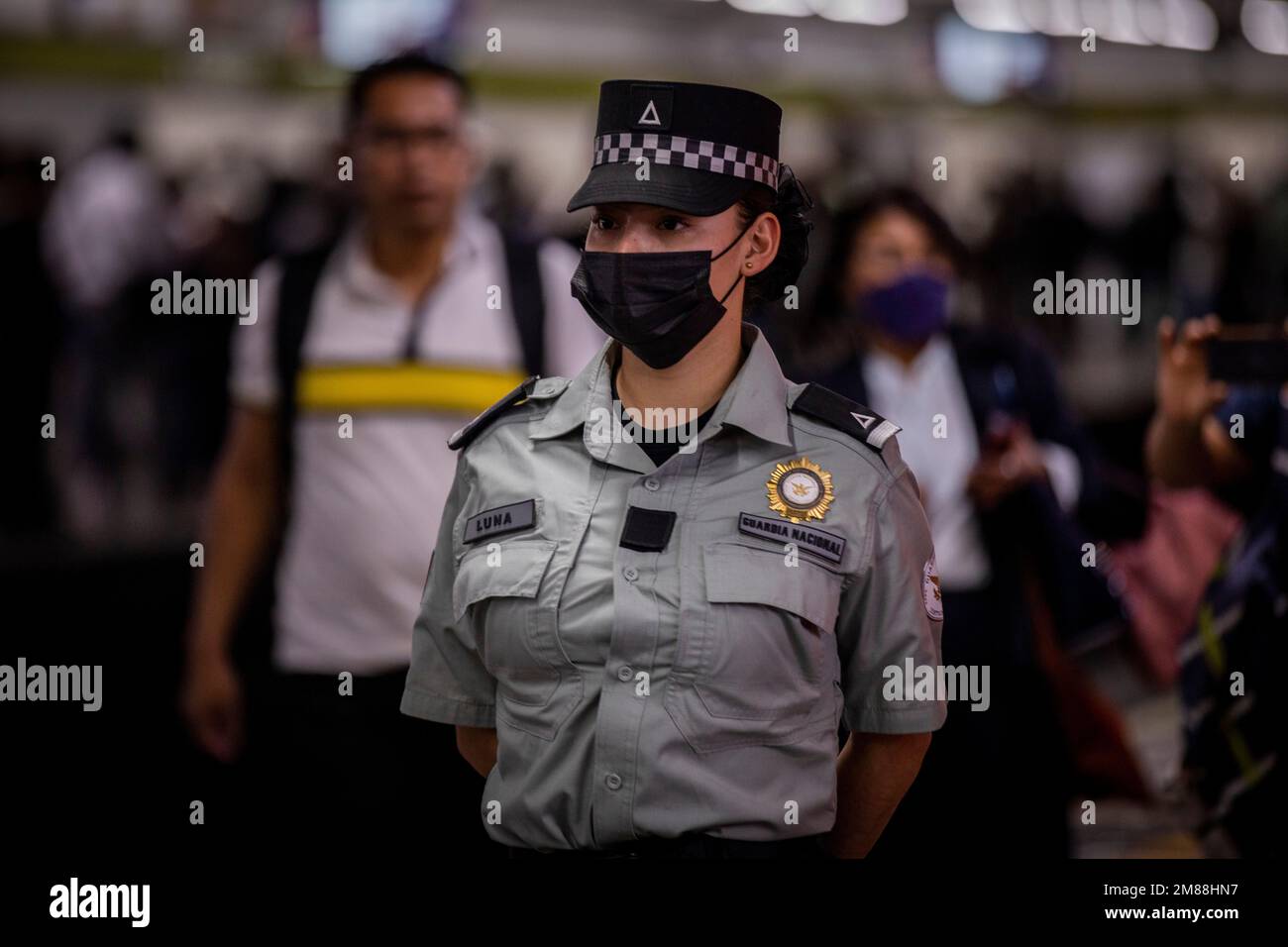 Mexiko Stadt, Mexico. 12th Jan, 2023. A National Guard unit guards a platform at the Hidalgo ...