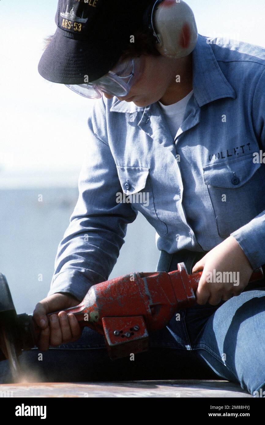 SEAMAN Susan Collett, a crewman from the salvage ship USS GRAPPLE (ARS ...