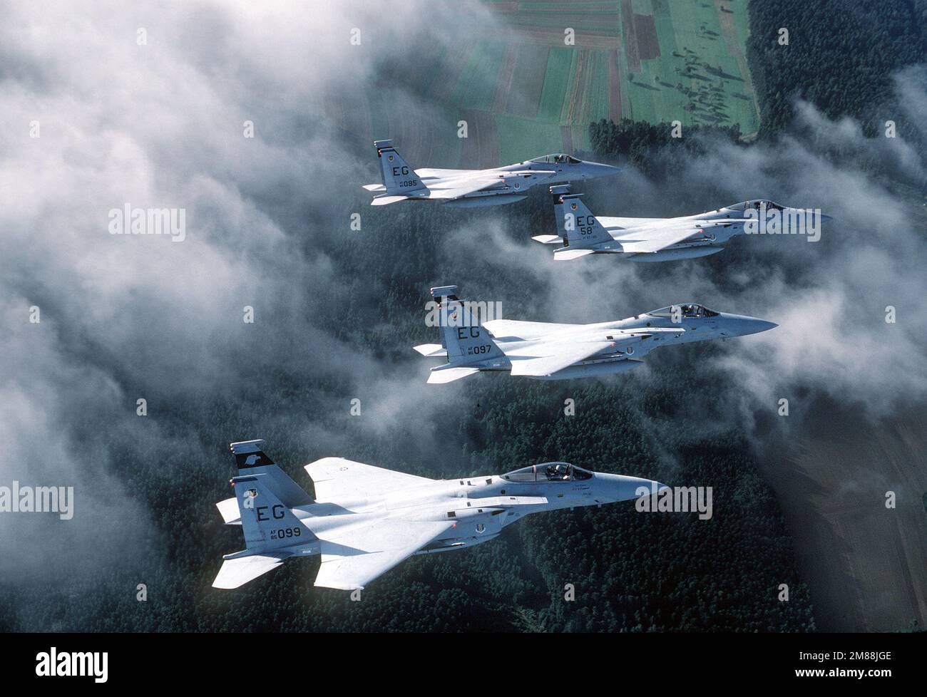 Four F-15C Eagle aircraft of the 58th Tactical Fighter Squadron fly in ...