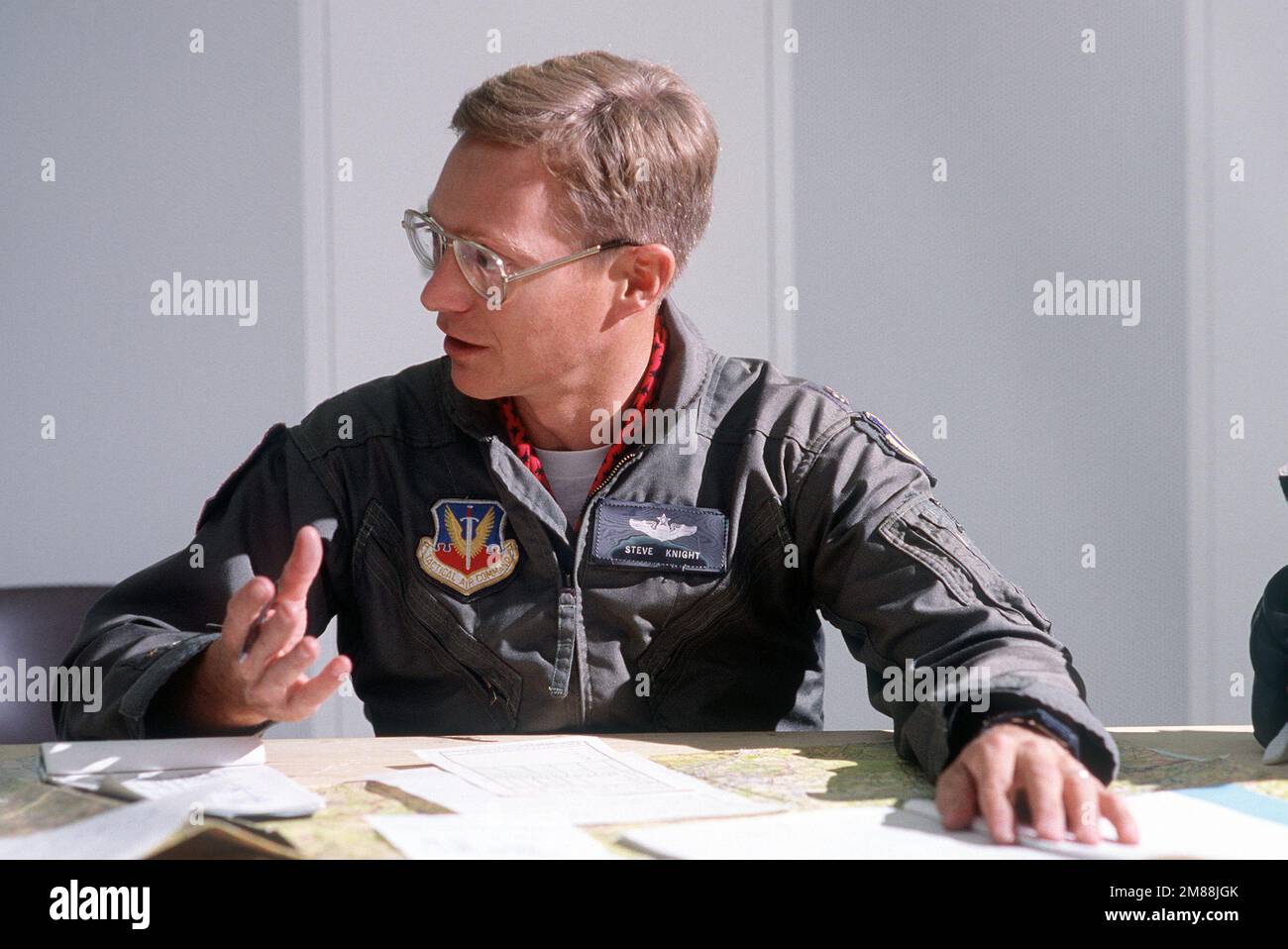 MAJ Steve Knight of the 60th Tactical Fighter Squadron attends a ...