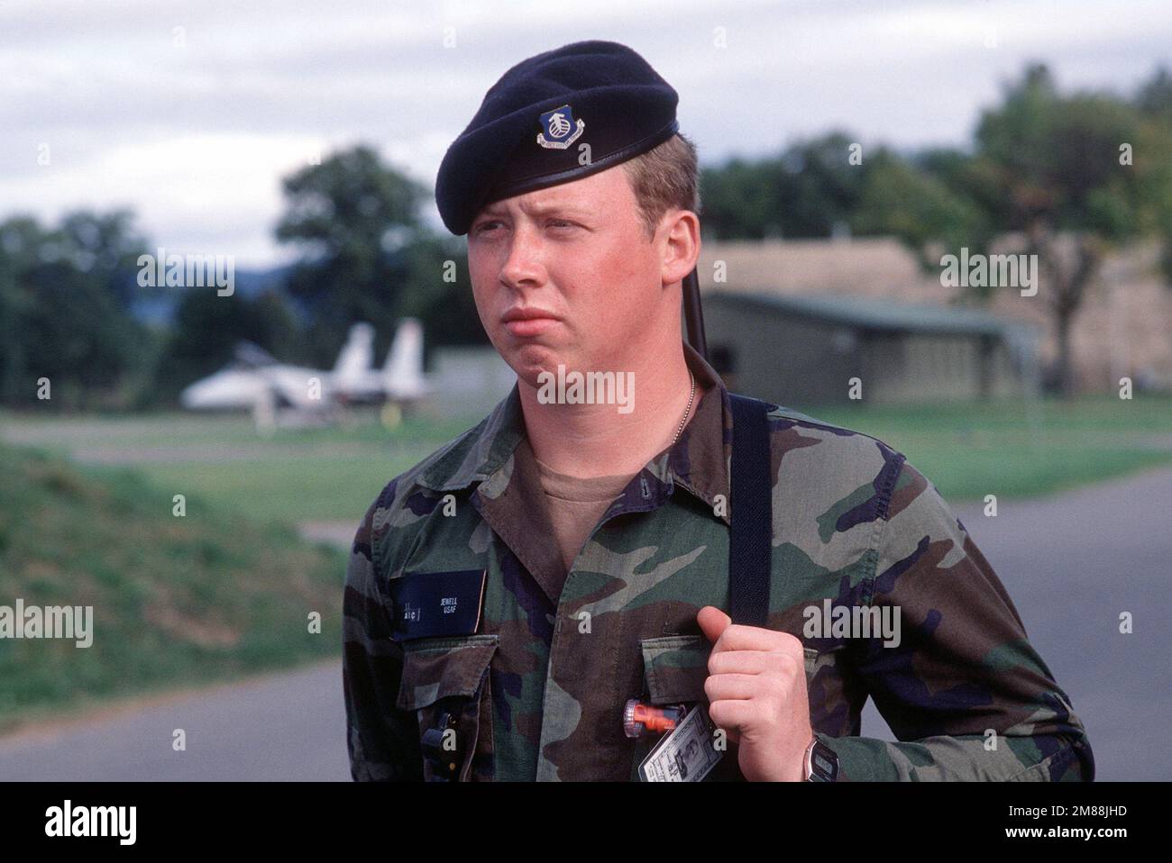 A1C Jonathan Jewell of the 3201st Security Police Squadron stands guard ...