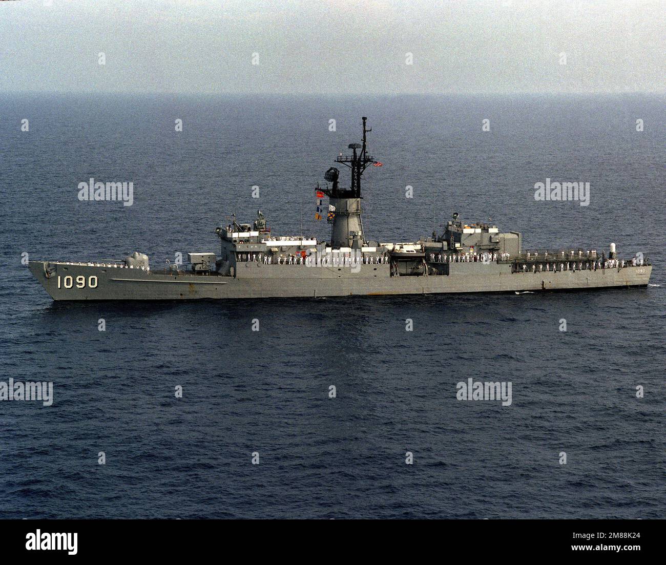 A port beam view of the frigate USS AINSWORTH (FF-1090) underway. Base ...