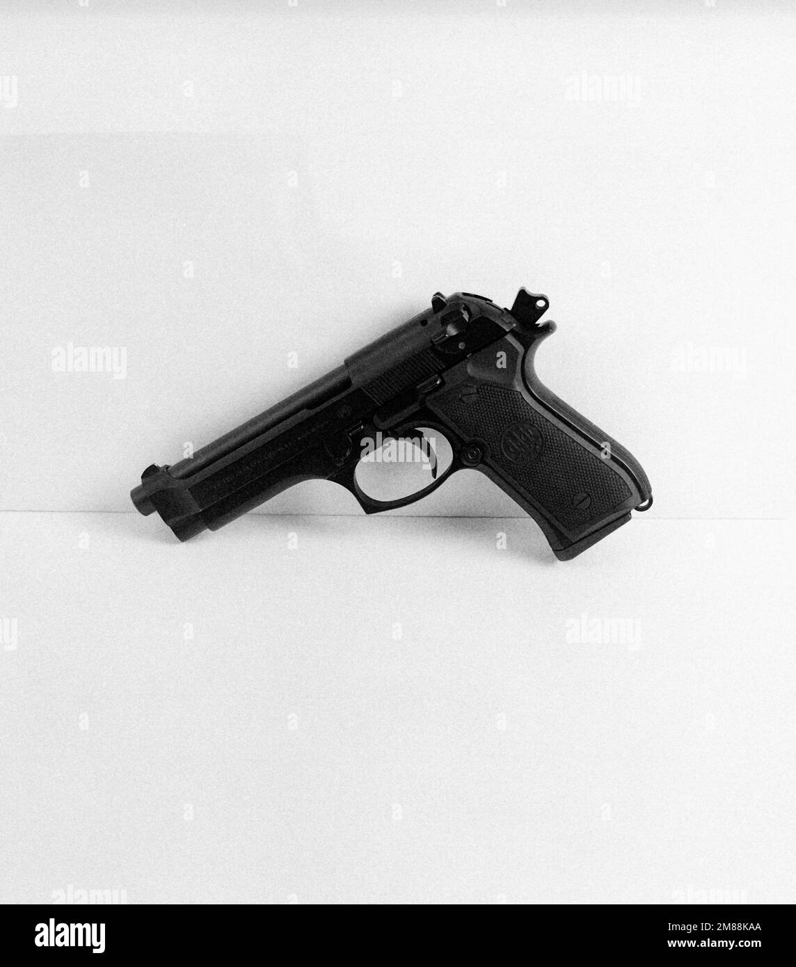 A close-up view of a M-9 9mm Beretta pistol on display at the United ...