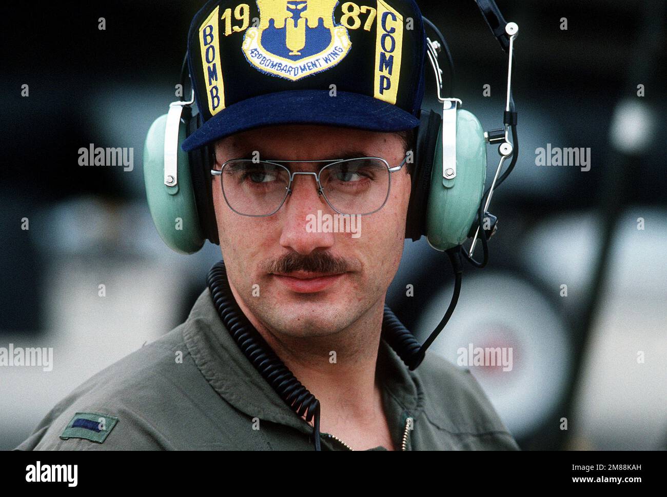 An air crewman from the 43rd Bombardment Wing stands by during exercise ...