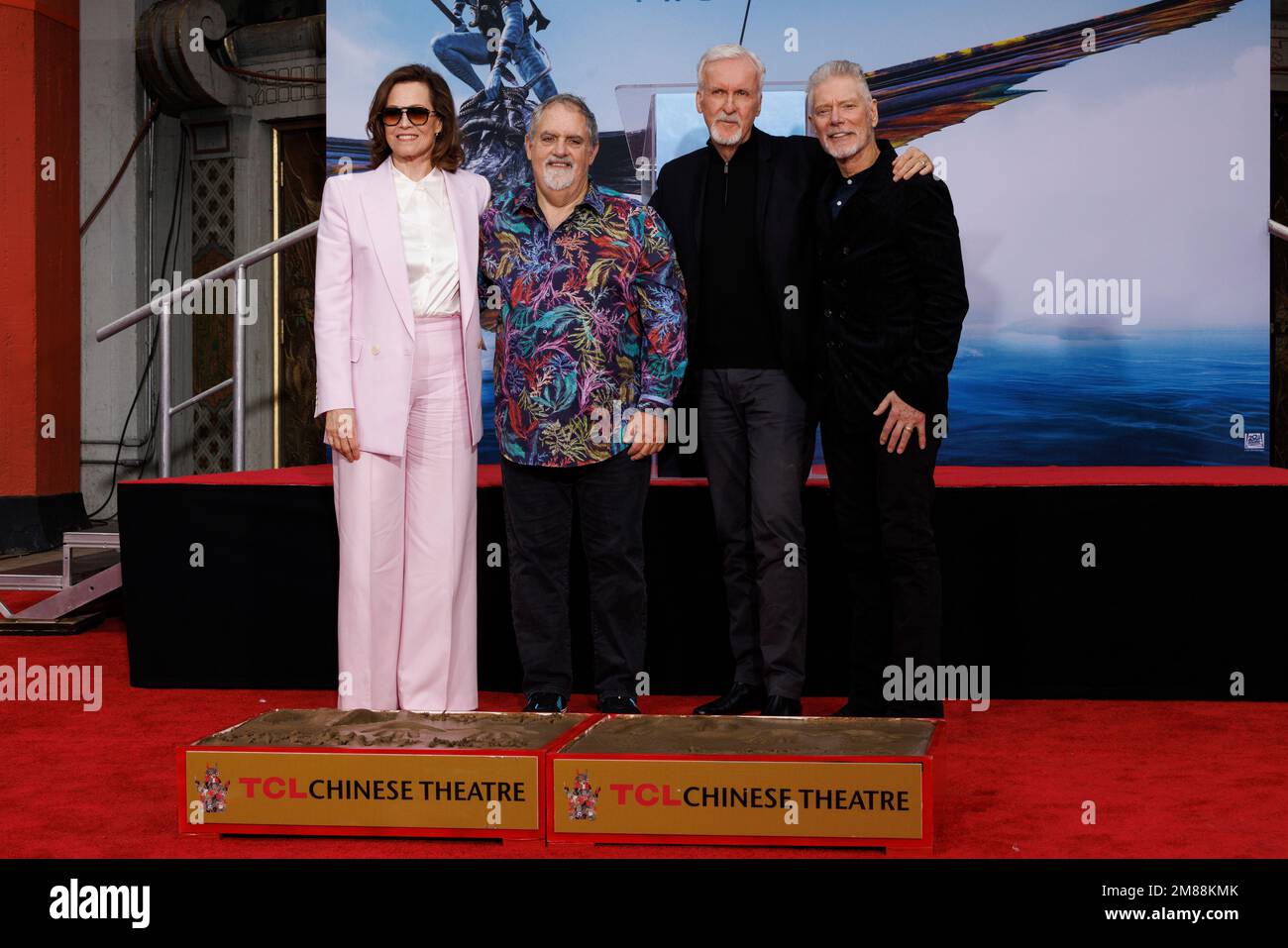 Sigourney Weaver, from left, Jon Landau, James Cameron and Stephen Lang ...