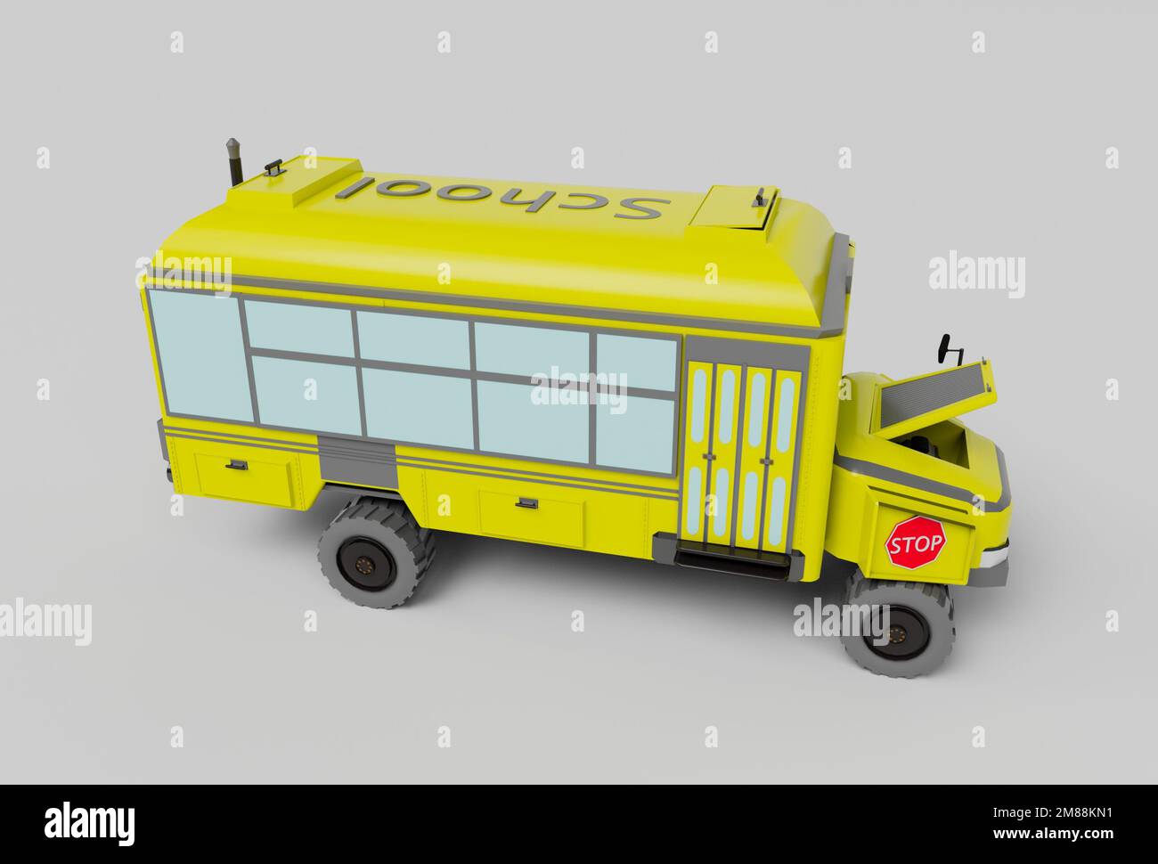 3d illustration yellow school bus on white background Stock Photo - Alamy