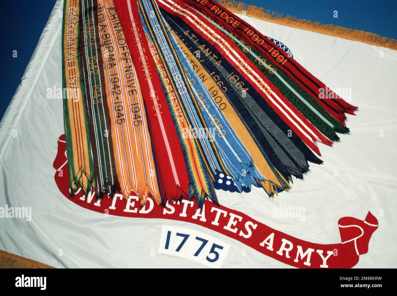 Flag streamers, representing a history of US military campaigns from ...