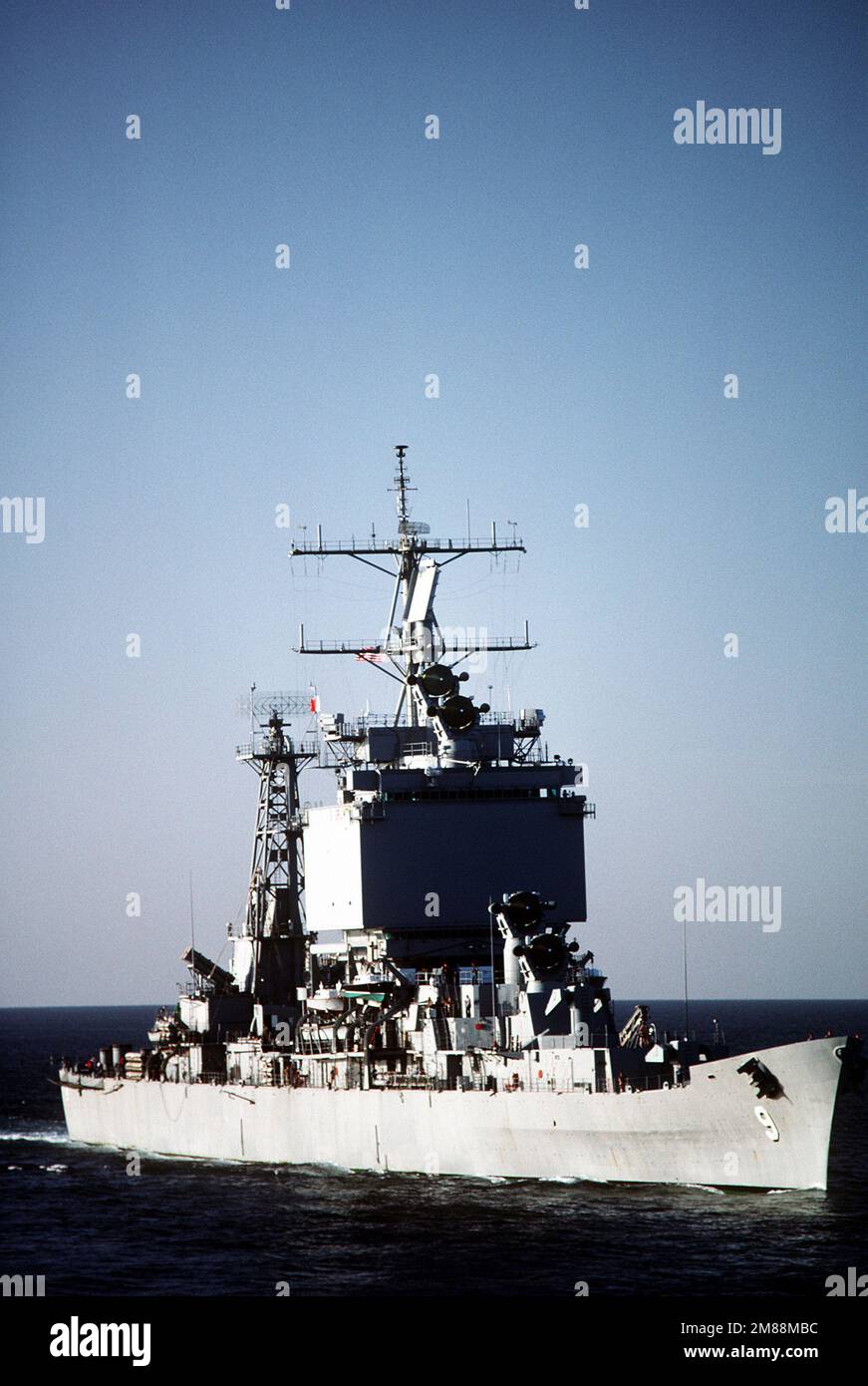 A starboard bow view of the nuclear-powered guided missile cruiser USS LONG BEACH (CGN-9 ...