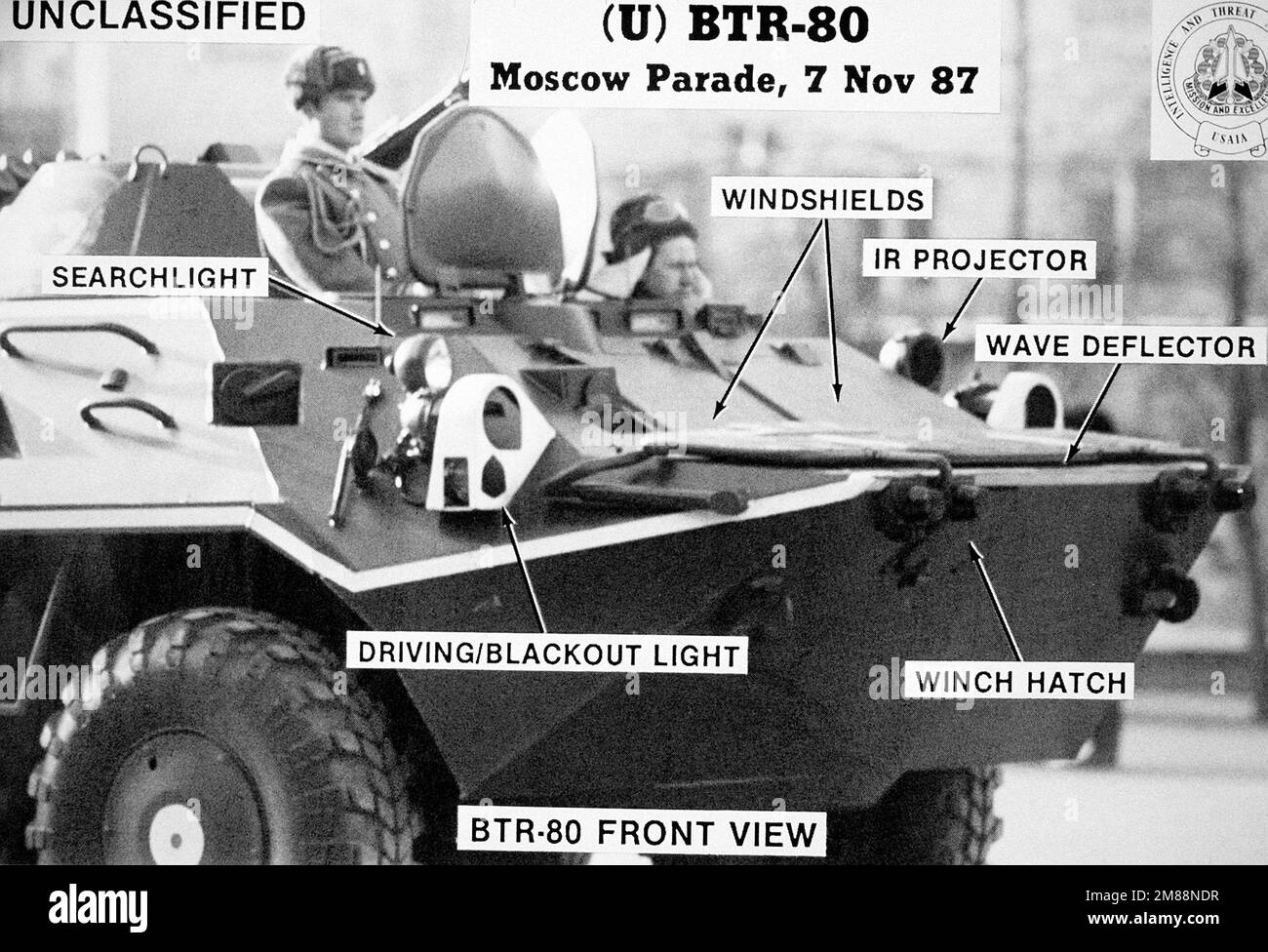 A right front view of a Soviet BRT-80 armored personnel carrier with ...