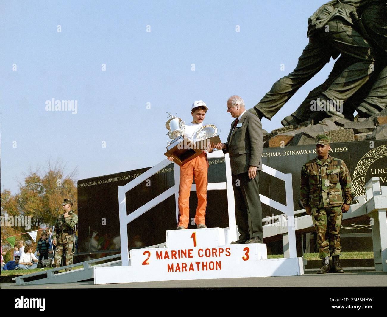 Jeff Scruffins, winner of the 1987 Marine Corps Marathon, accepts the ...