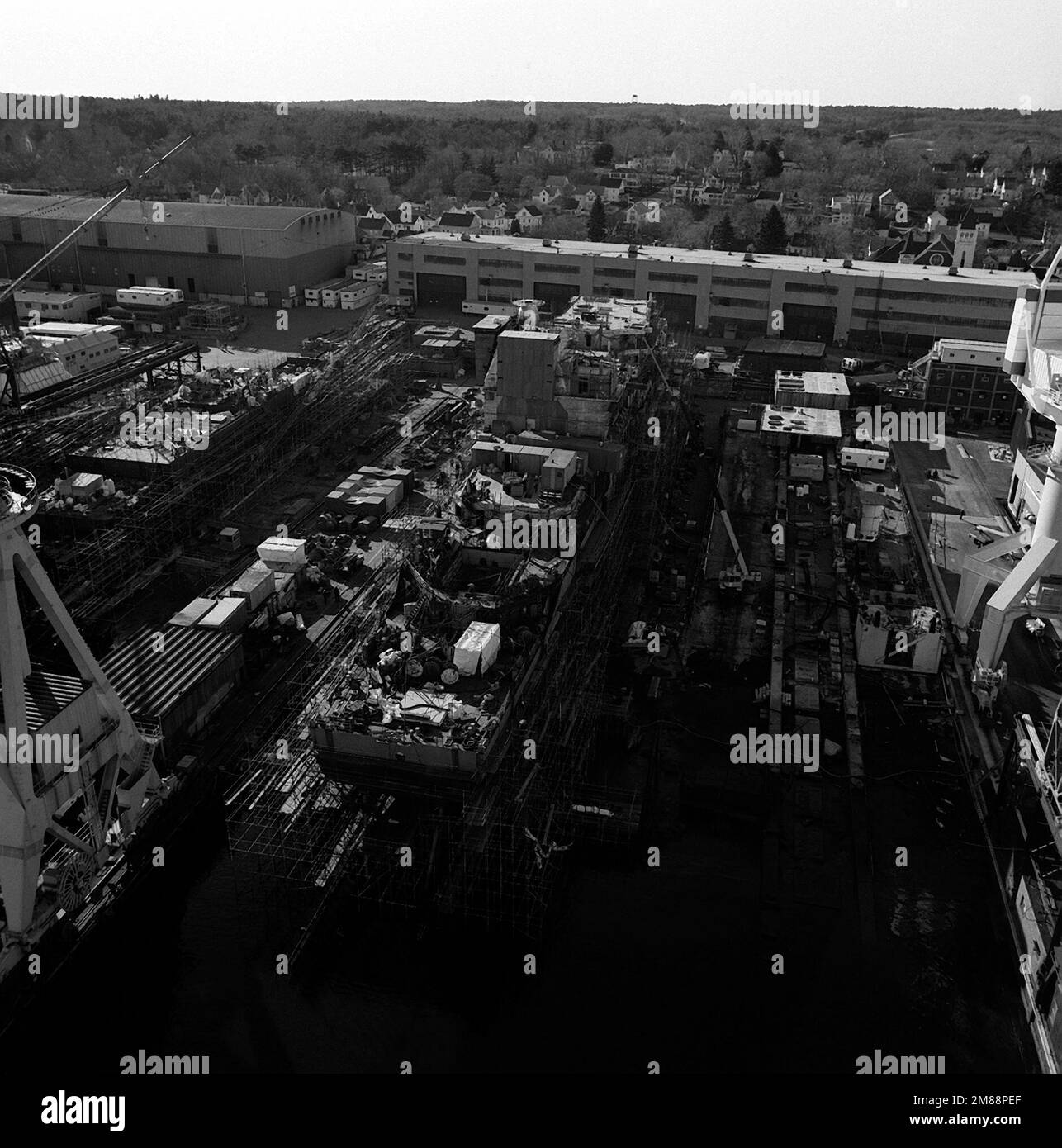 An elevated starboard quarter view of the guided missile cruiser ...