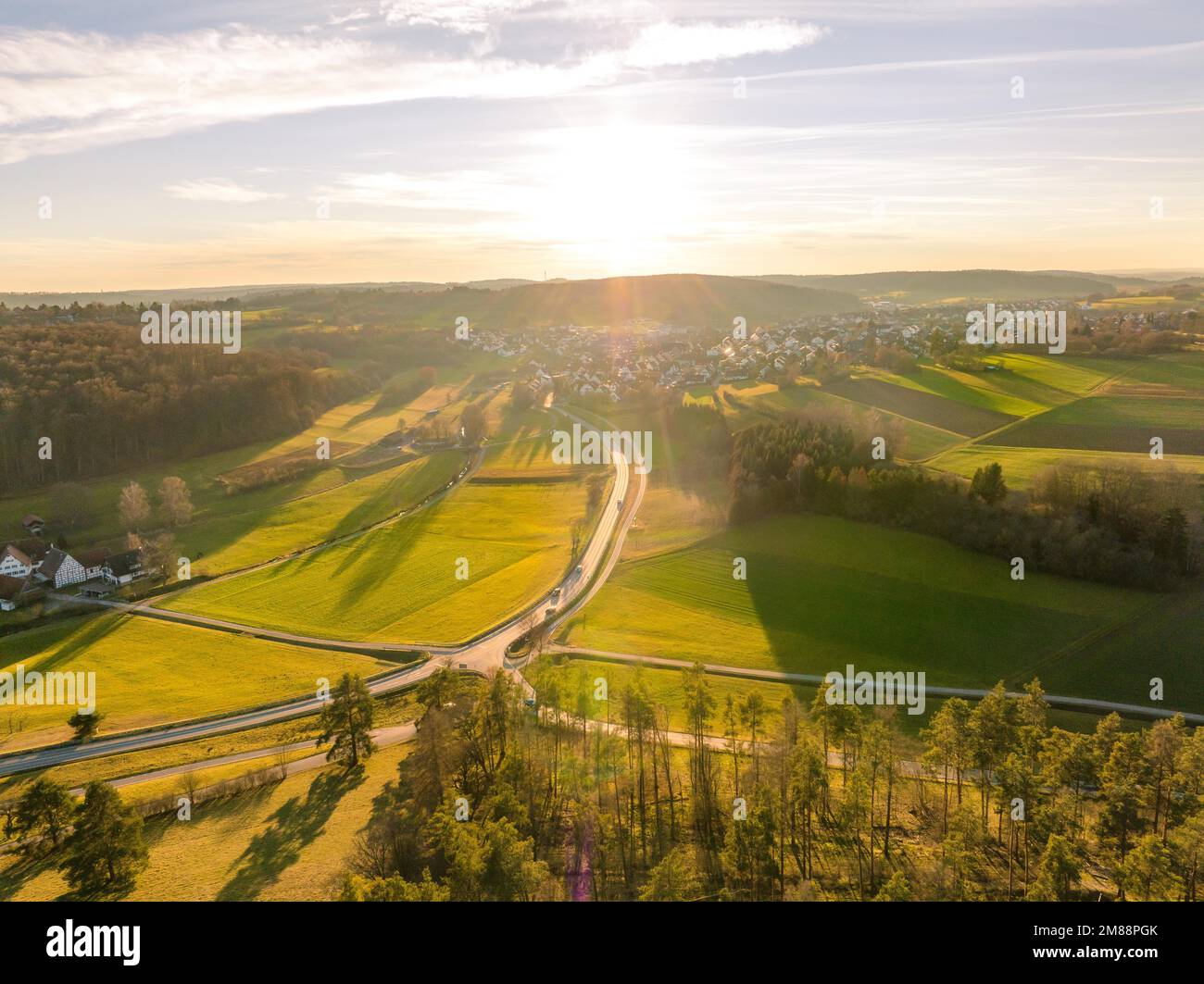 Small village in the sunset, Gechingen, Black Forest, Germany, Europe ...